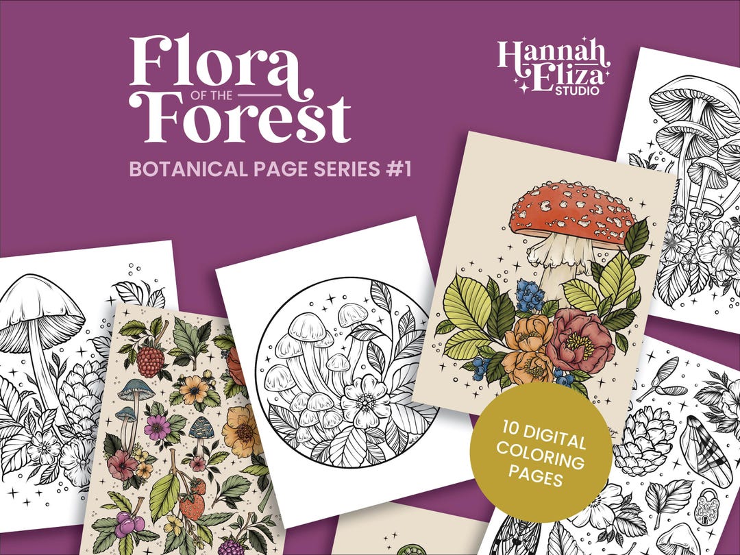 Set of 10 Botanical Coloring Pages | Printable Adult Coloring Sheets ...