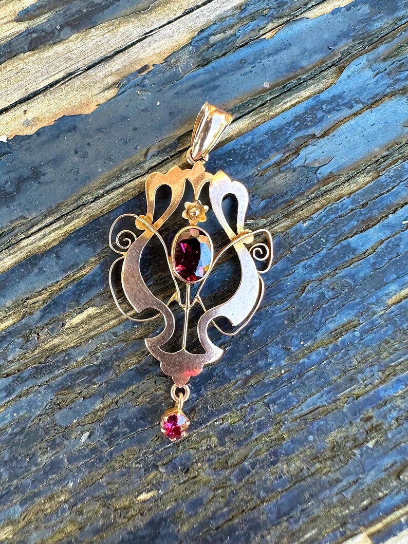 Edwardian 9ct Gold Rhodolite Garnet Lavalier Pendant - Etsy UK