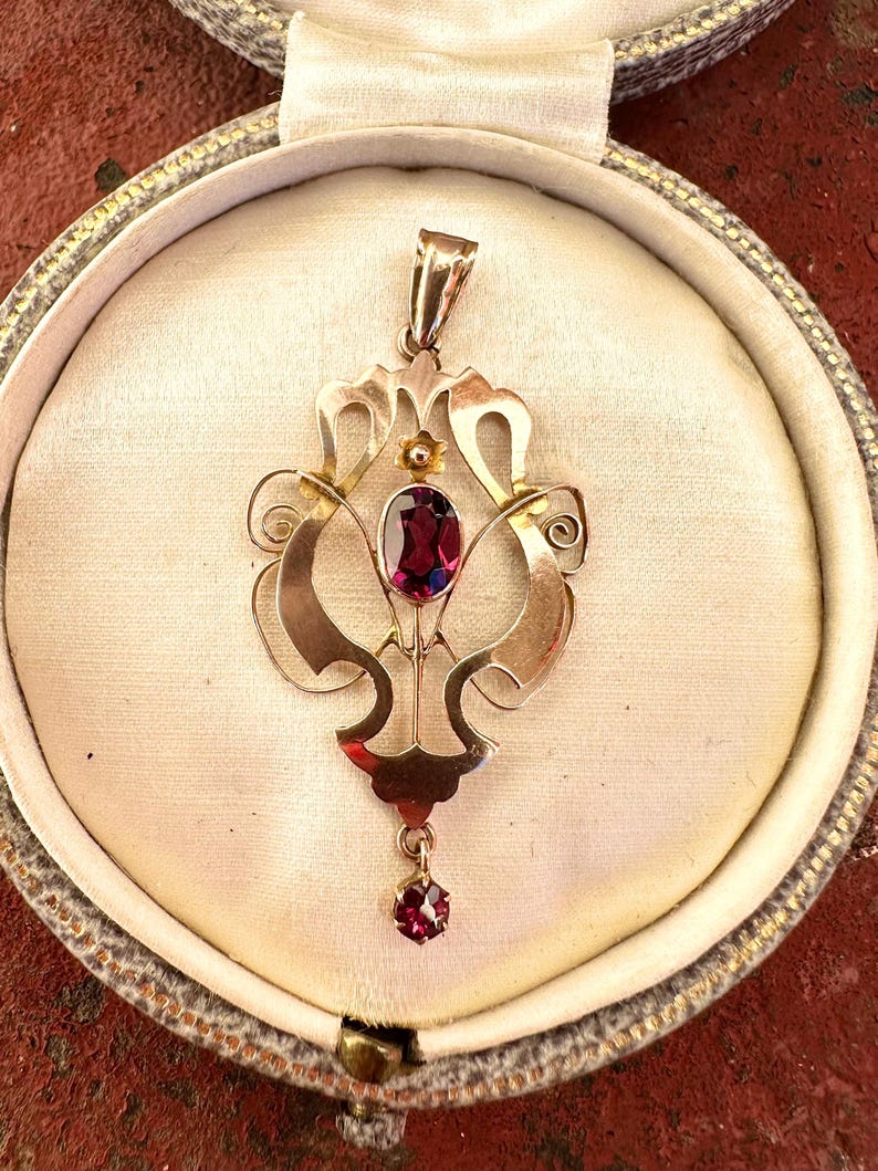 Edwardian 9ct Gold Rhodolite Garnet Lavalier Pendant - Etsy UK