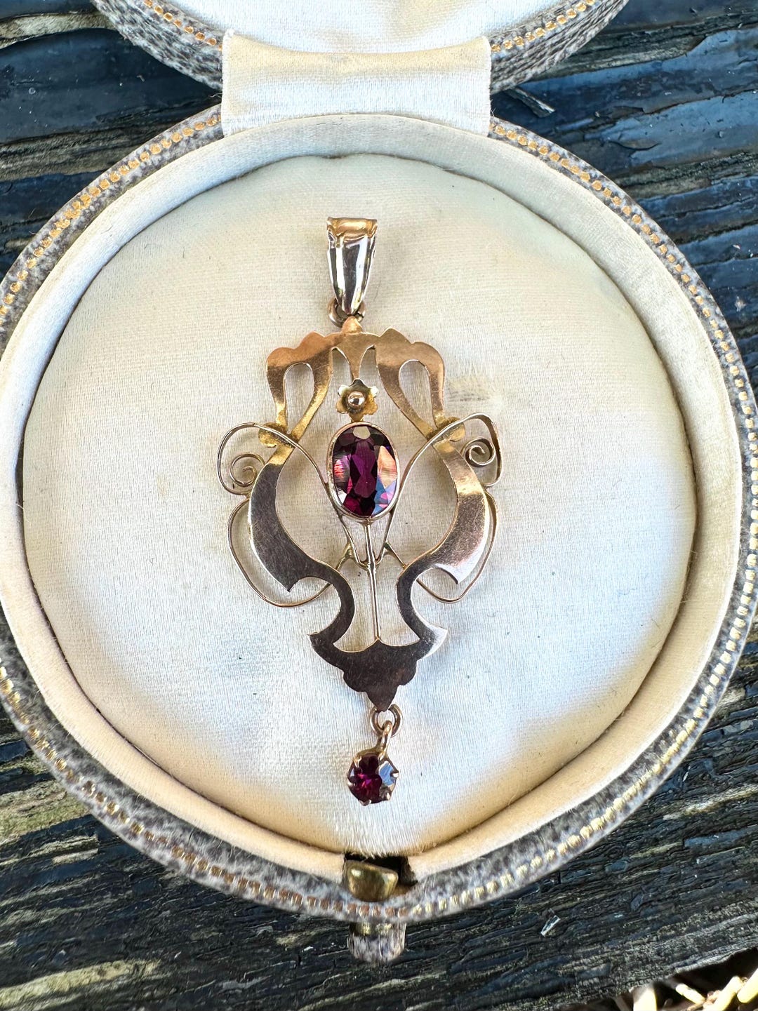 Edwardian 9ct Gold Rhodolite Garnet Lavalier Pendant - Etsy UK