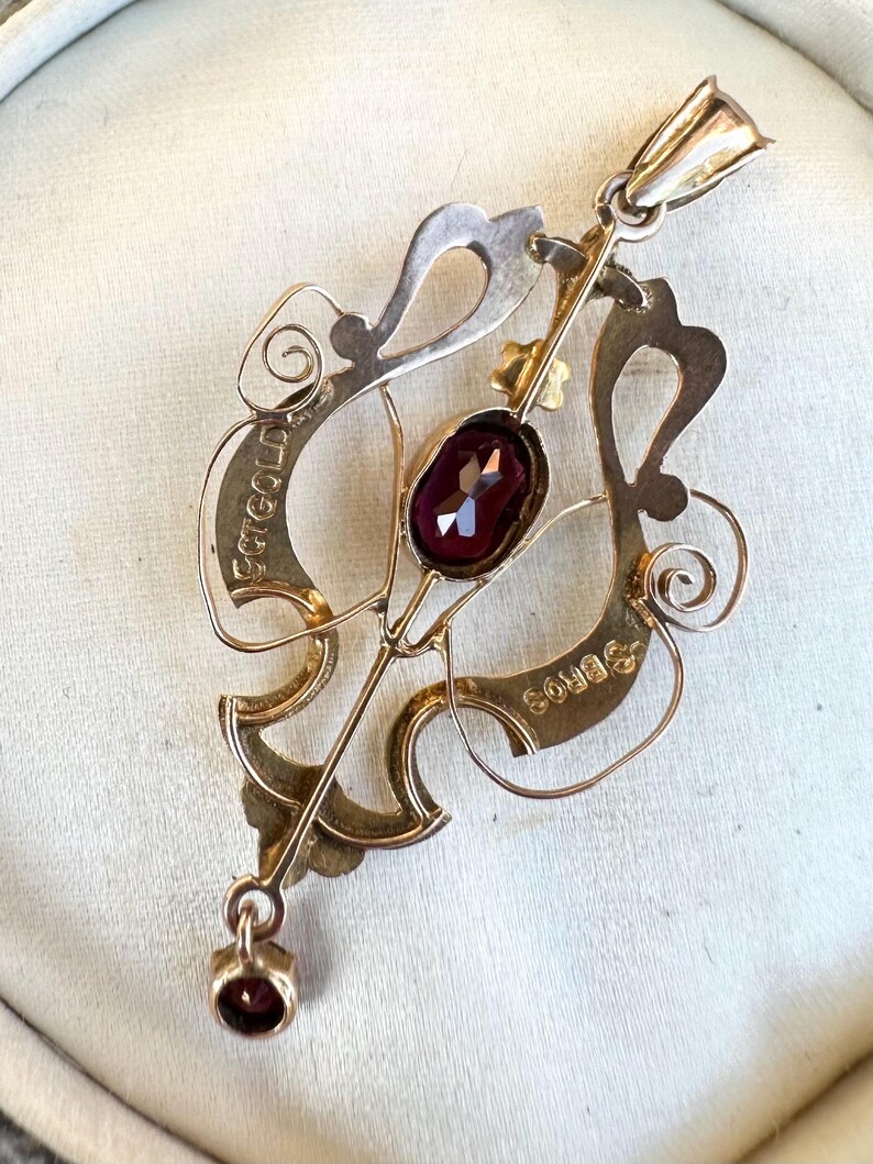 Edwardian 9ct Gold Rhodolite Garnet Lavalier Pendant - Etsy UK