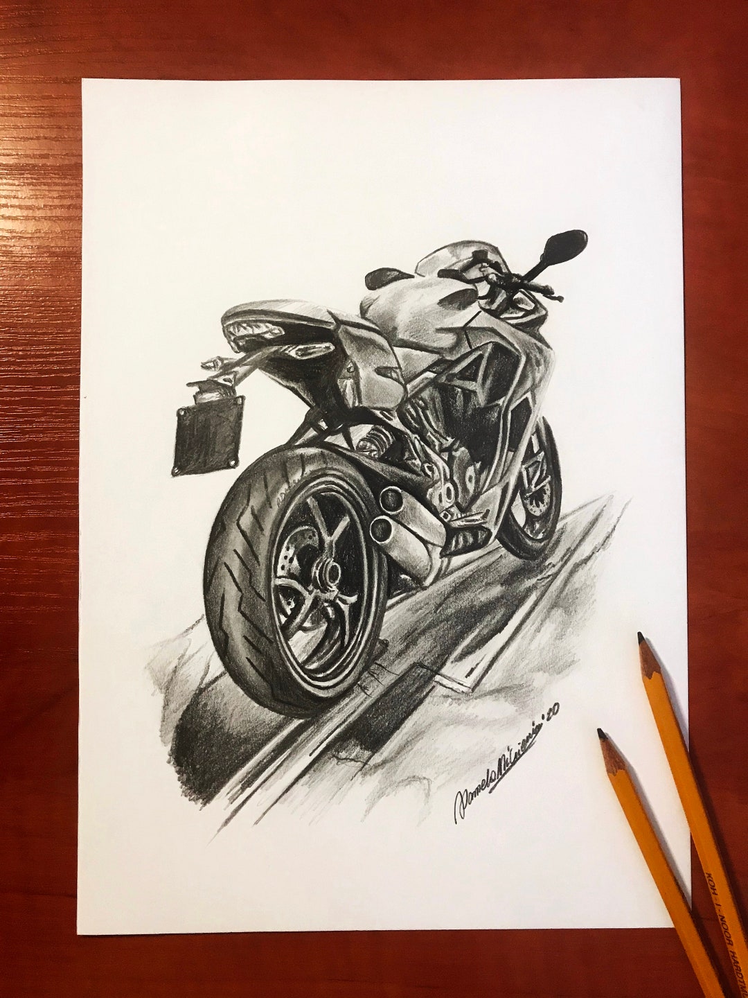 Original Drawing of Ducati, Realistic Drawing of Motorbike, Motorcycle ...