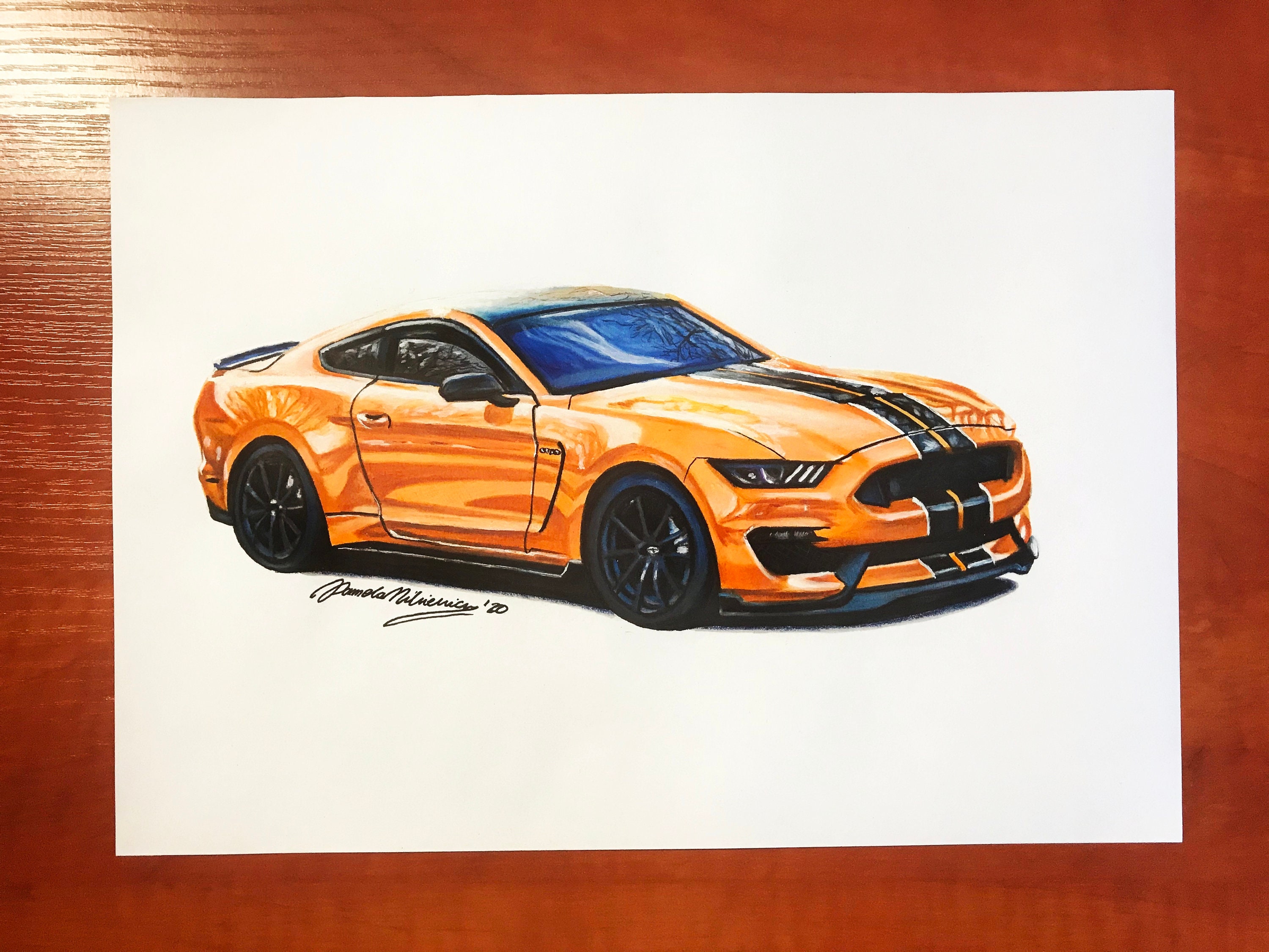Dibujo original de Ford Mustang GT Dibujo realista de - Etsy España