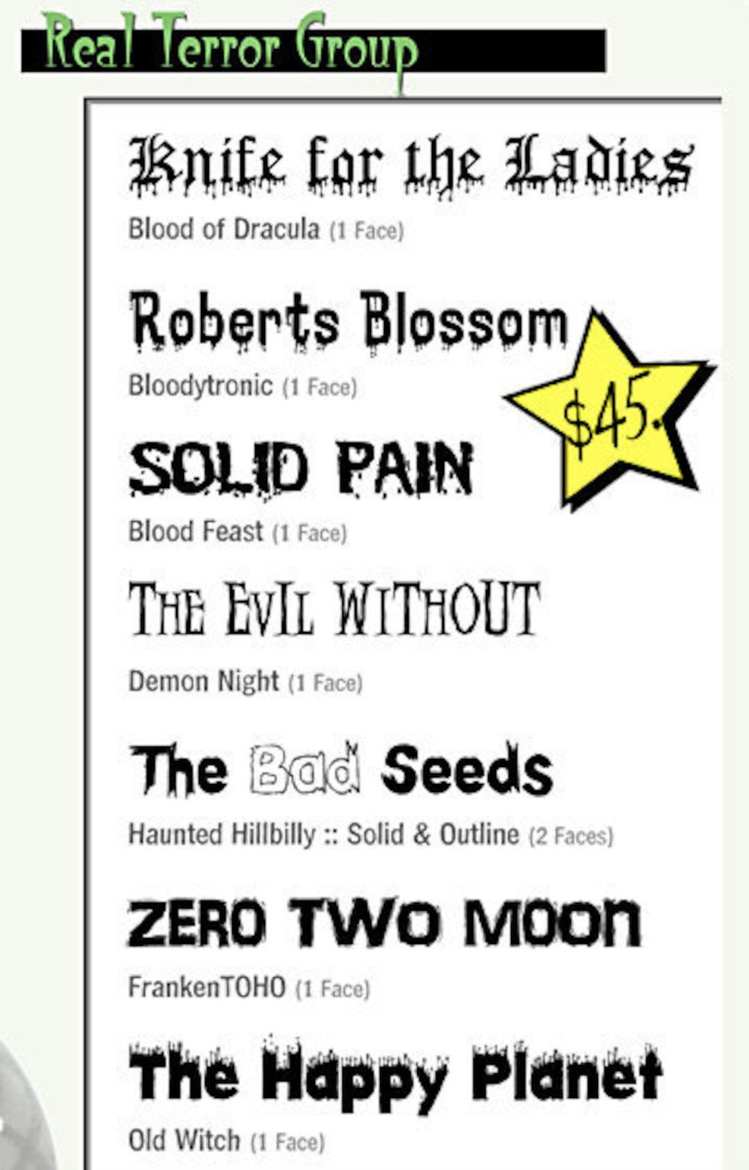 Real Terror Group, Windows PC -OR- MAC , 7 Font Designs. Fantastic ...