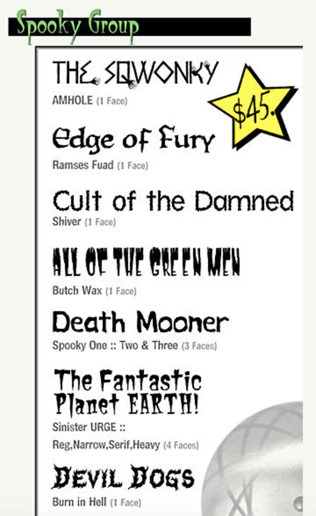 Spooky Group, Windows PC -OR- MAC, 7 Font Designs. Hellish Collection ...