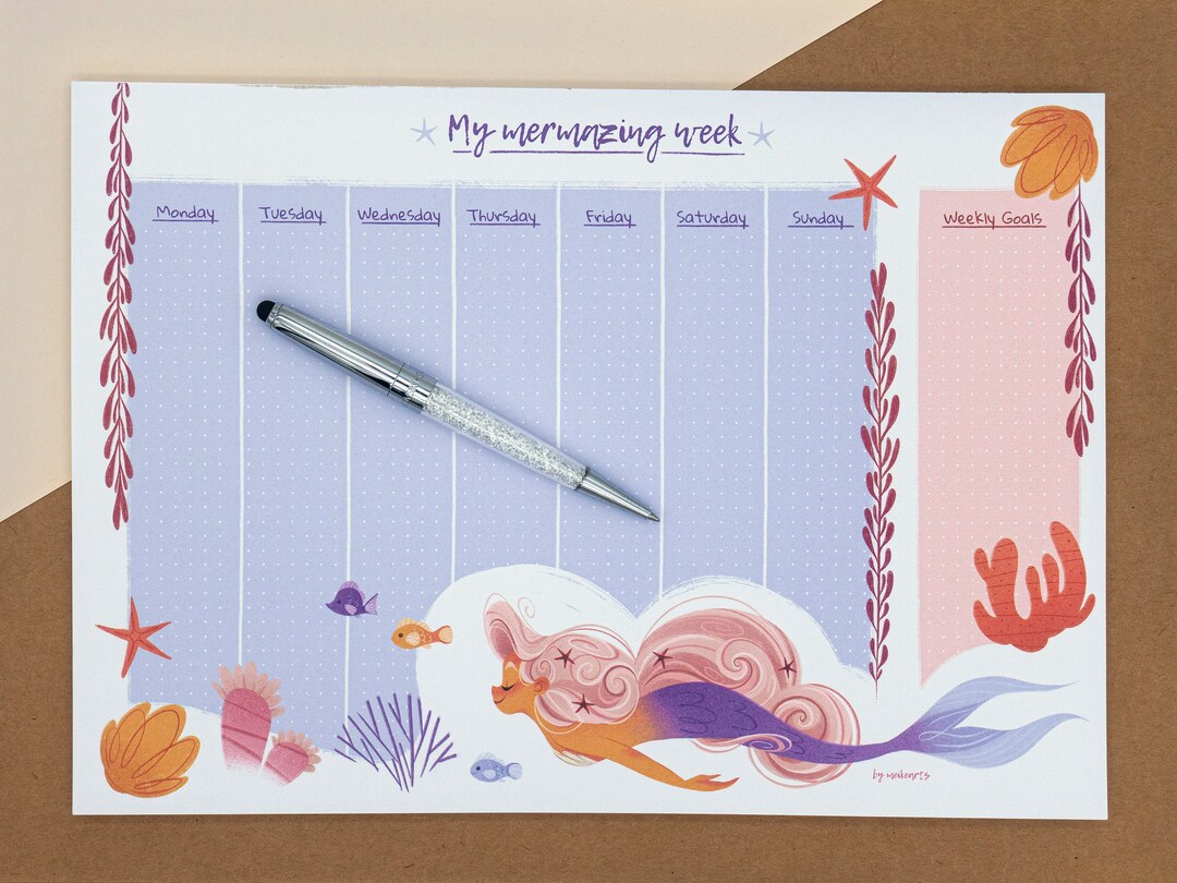 Mermaid Notepad Din A4 50 Pages With Cardboard Backing Todo Lists ...