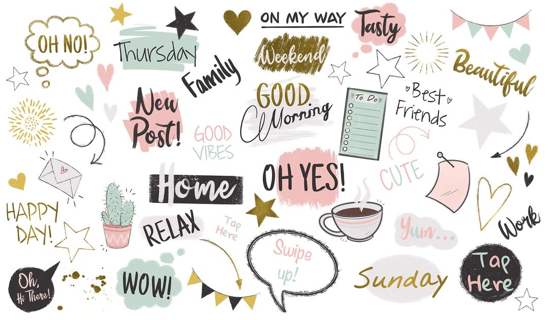 Instagram STORY STICKER Gold & Pastel Pack by Meikearts digital ...