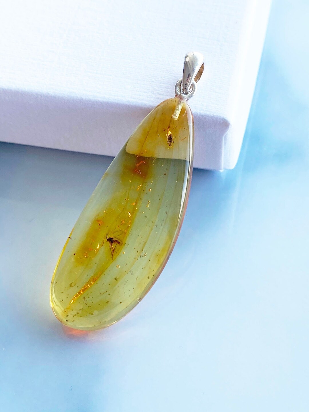 2 Insects Pendant Large Amber Pendant Amber Silver Pendant - Etsy