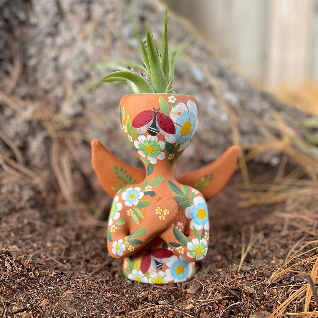 Mini Planter: Hand-painted Ceramic Pothead - Boho Garden Decor - Etsy
