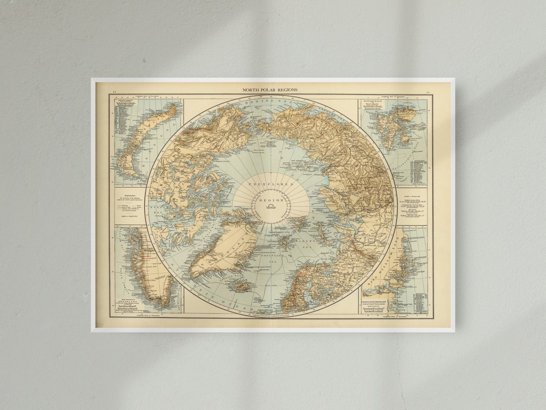 Vintage Historical Map of the Arctic, Vintage Historic Map Print of the ...