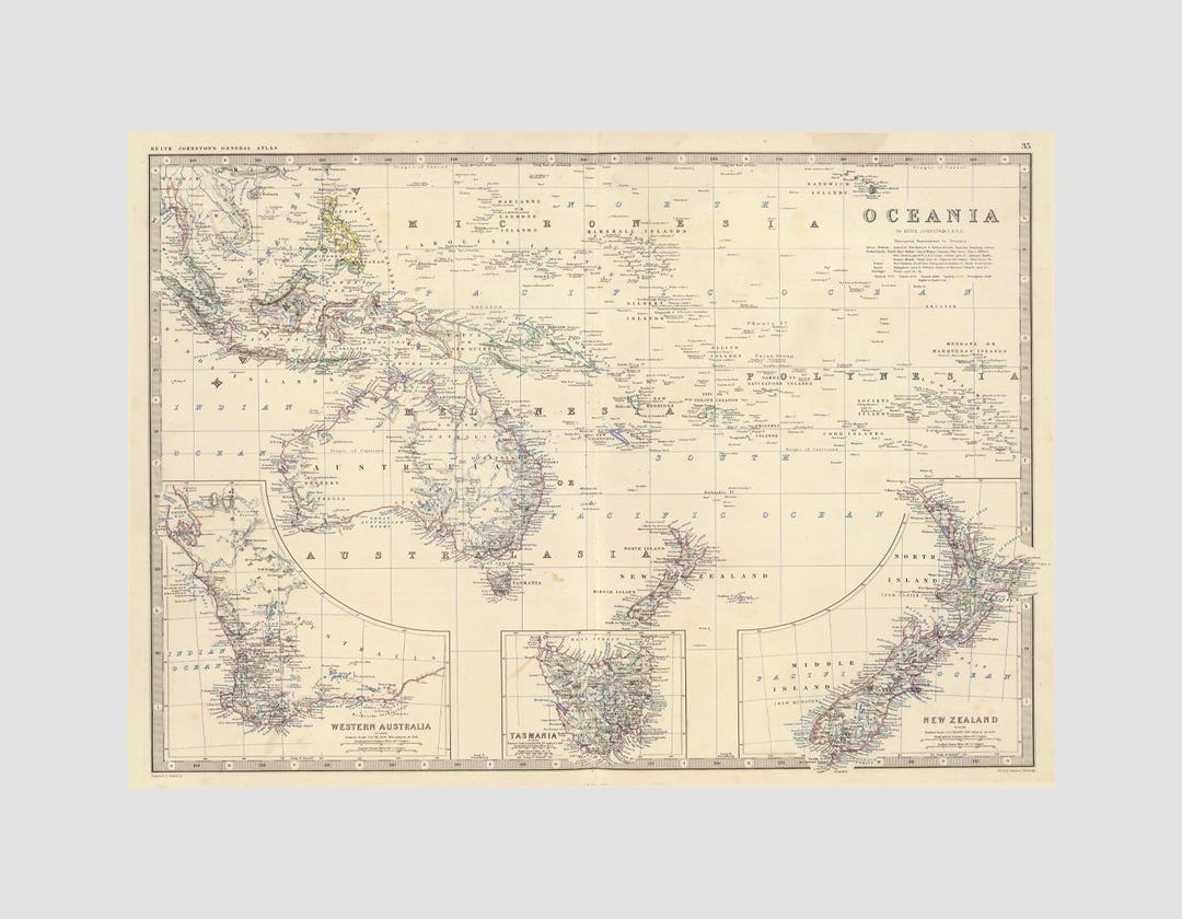 1861 Historical Map of Oceania, Australia, New Zealand Print - Etsy