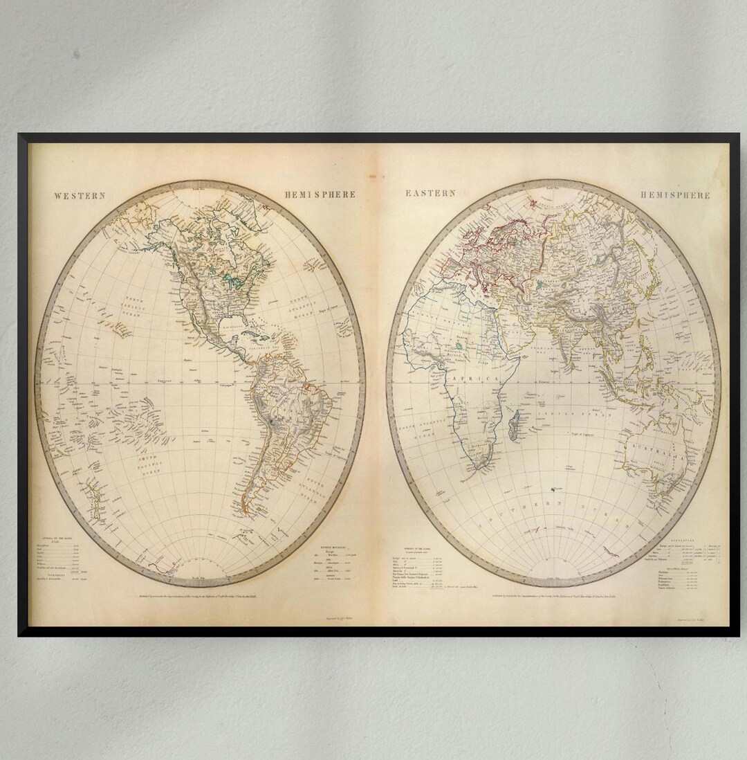 Vintage Historical Map of the World, Vintage Historic Map Print of the ...