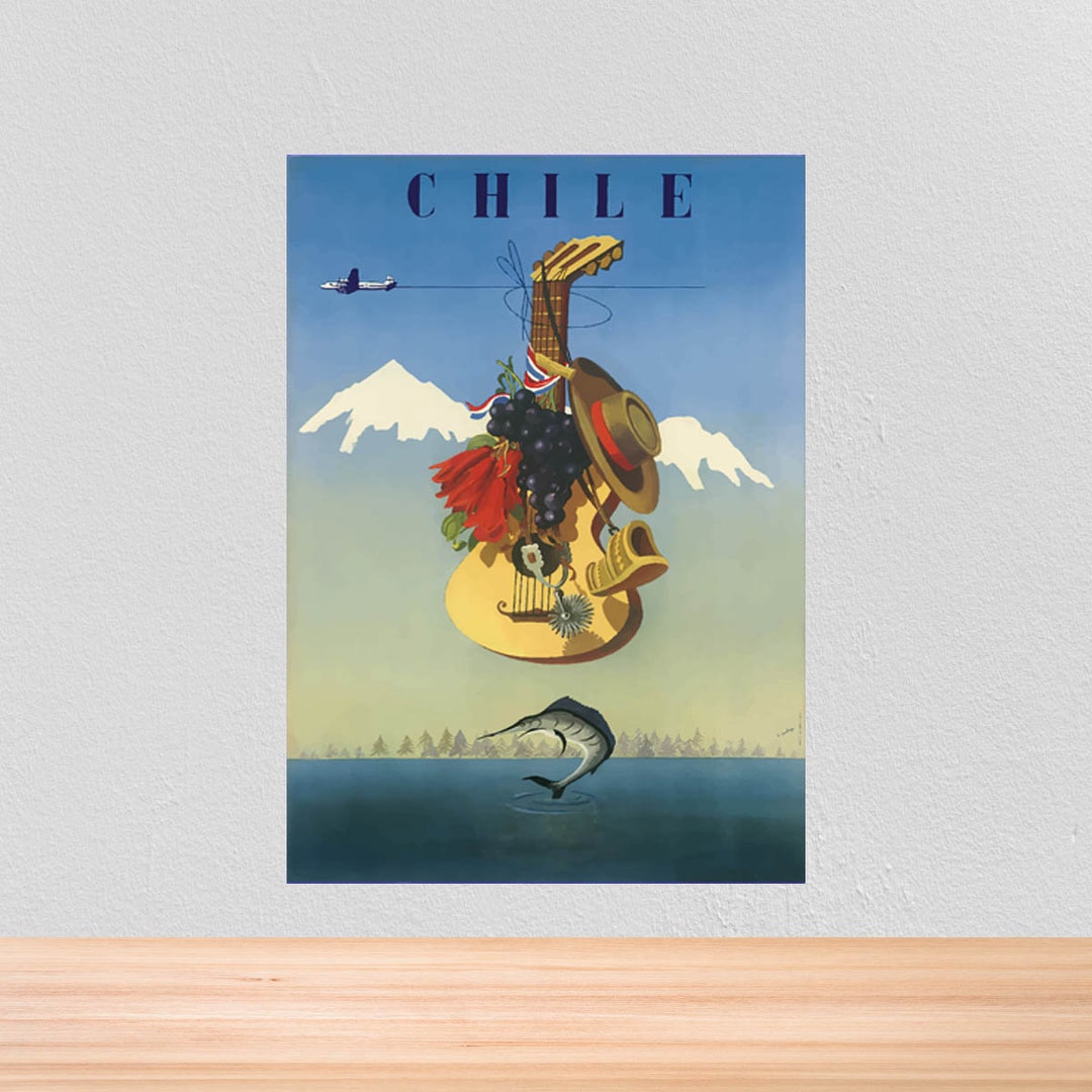 Vintage Travel Poster Chile, Vintage Travel Print of Chile South ...