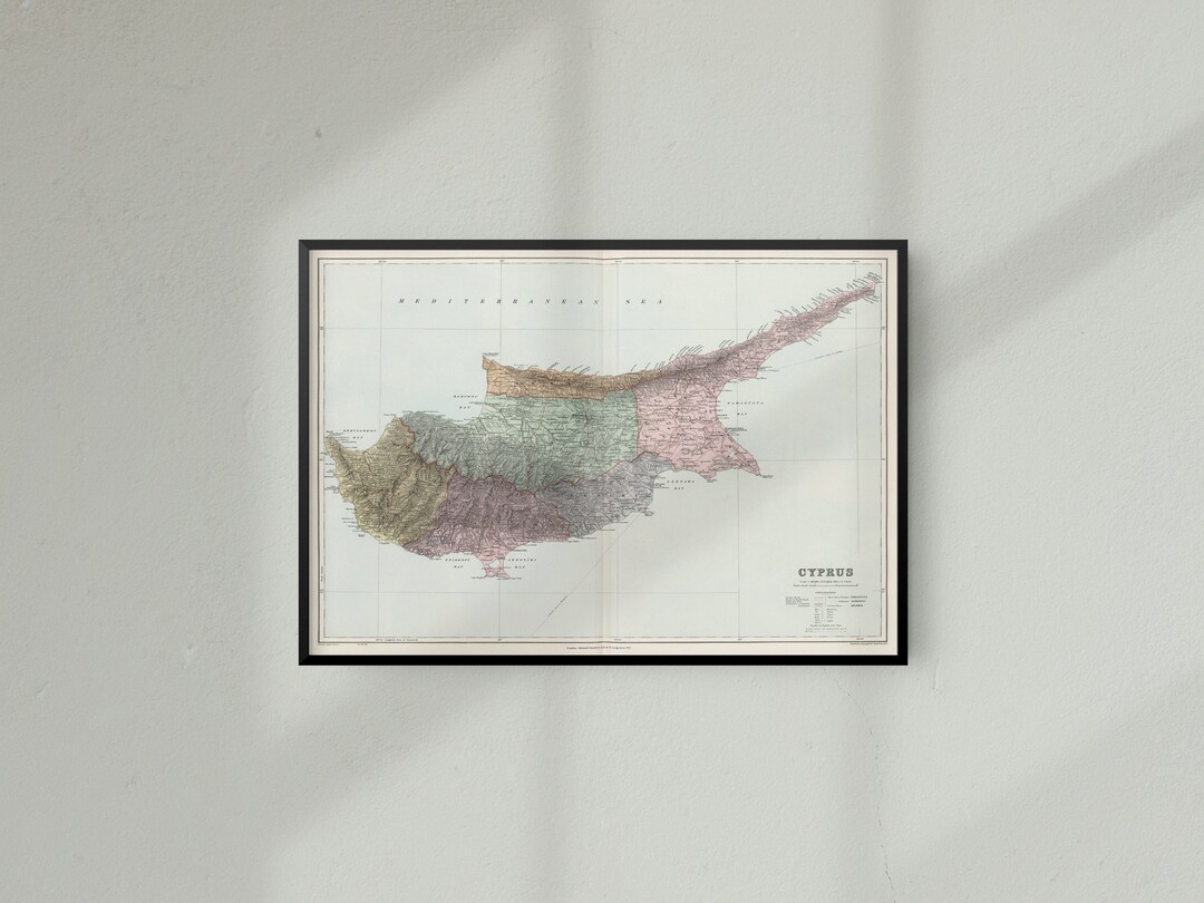 Vintage Historical Map of Cyprus, Vintage Historic Map Print of the ...