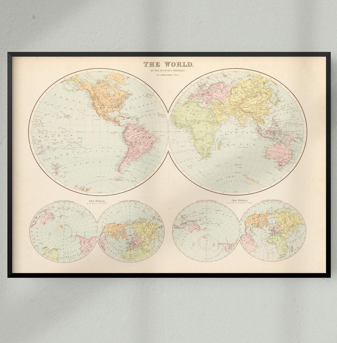 Vintage Historical Map of the World, Vintage Historic Map Print of the ...