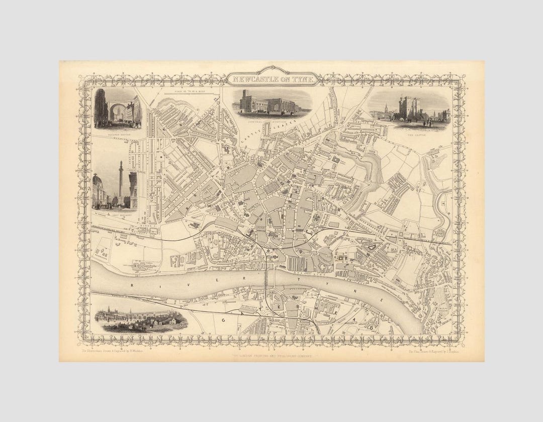 Newcastle Map Print: Historical Tyneside City Center Wall Art - Etsy