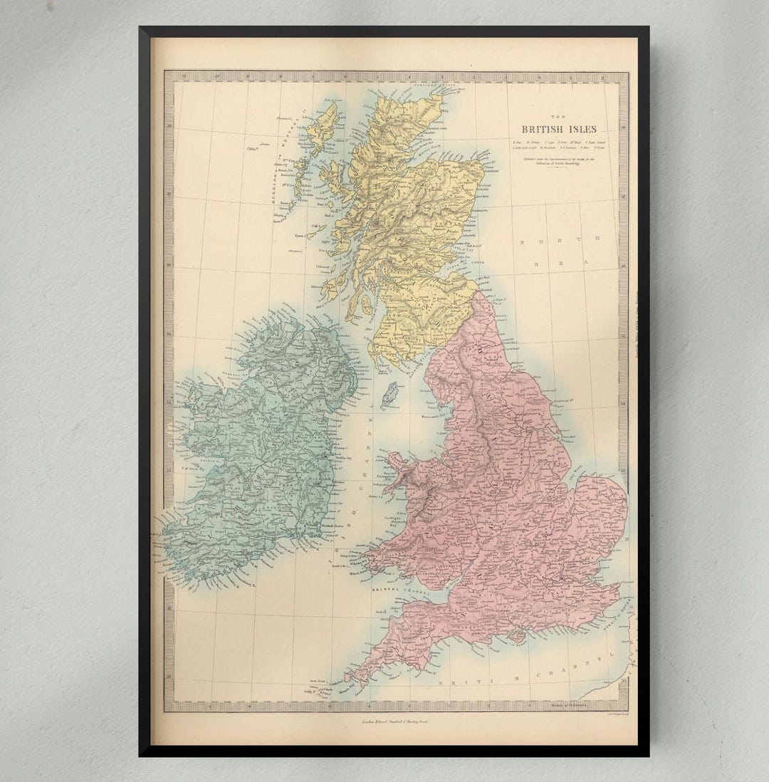 Vintage Historical Map of Britain, Vintage Historic Map Print of the ...