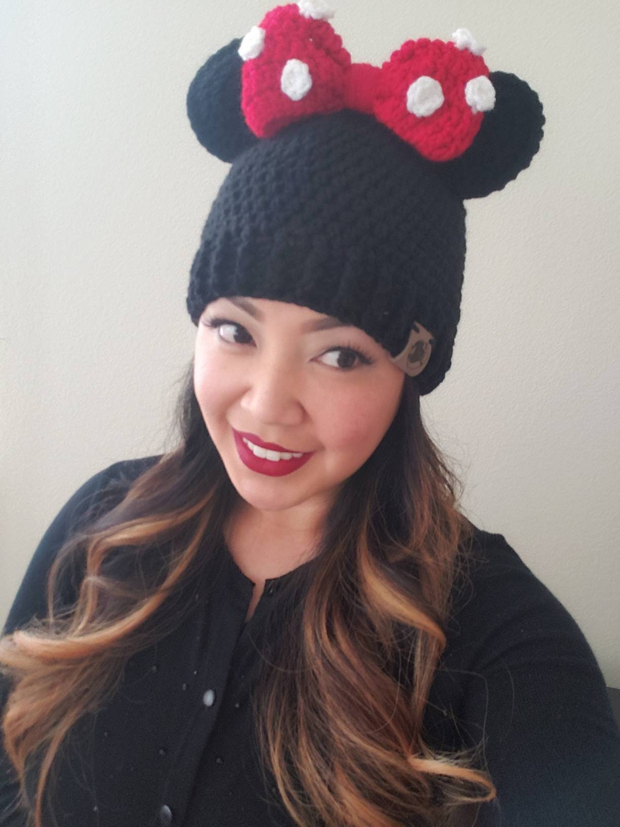 Minnie Mickey Mouse Bun Beanie Hat Bow Custom Womens Adult | Etsy
