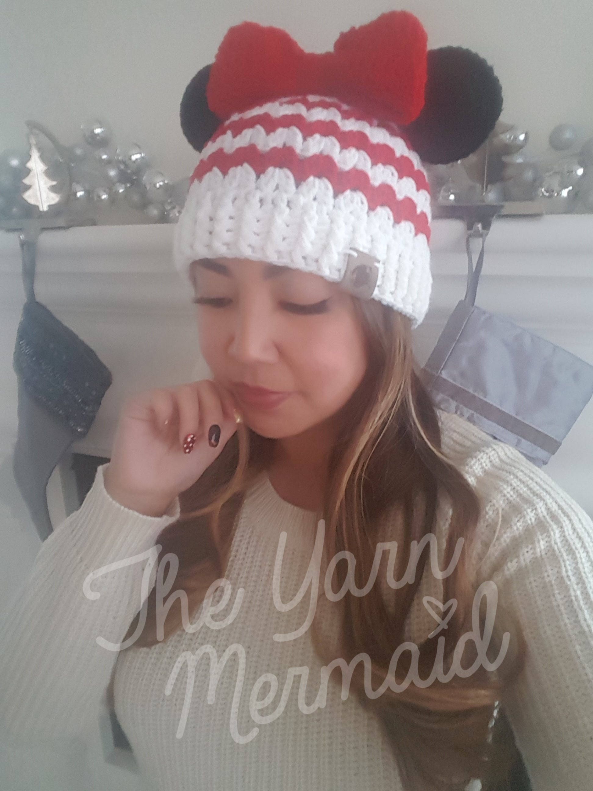 Minnie Mickey Mouse Bun Beanie Hat Bow Custom Womens Adult Girls Child ...