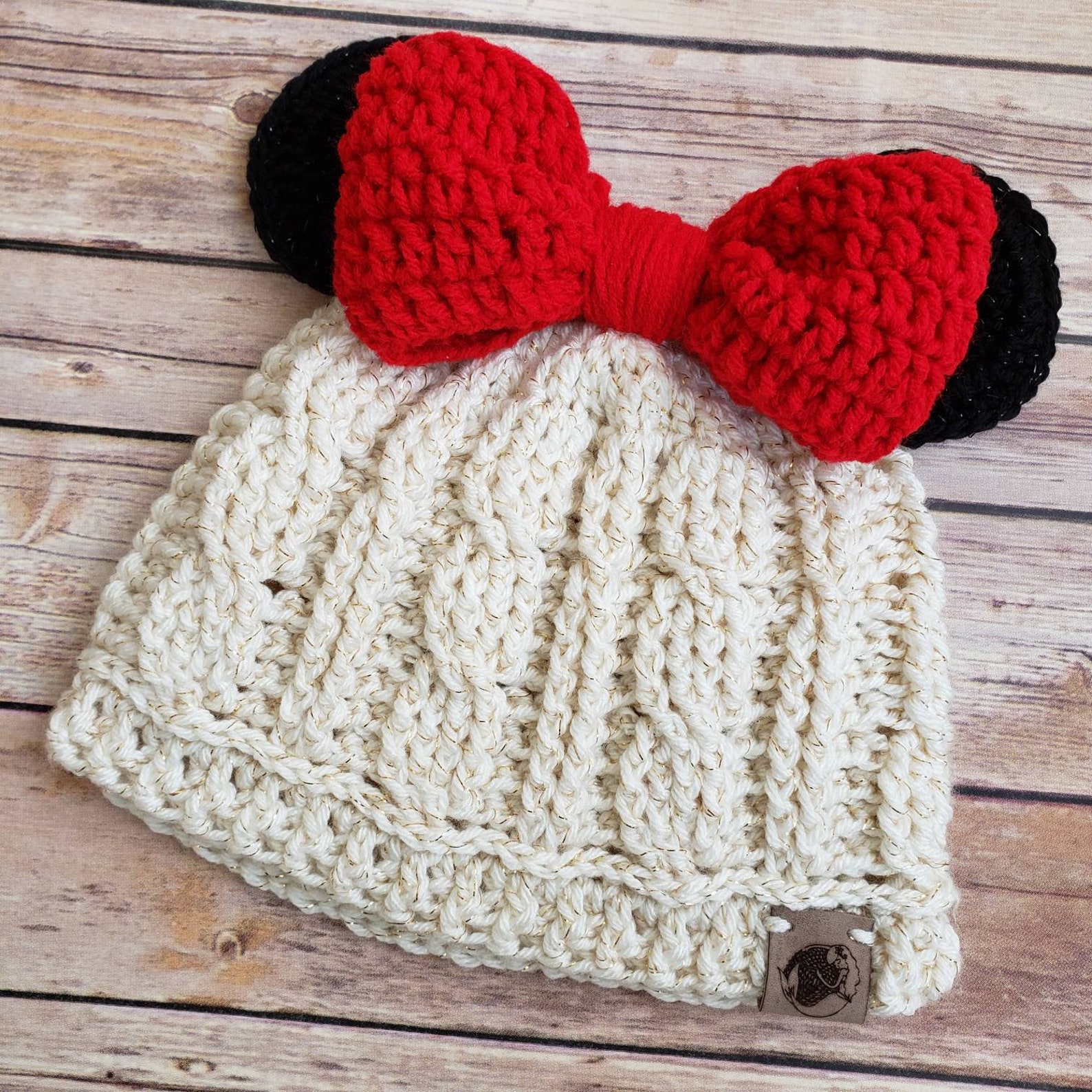 Minnie Mickey Mouse Bun Beanie Hat Bow Custom Womens Adult Girls Child ...