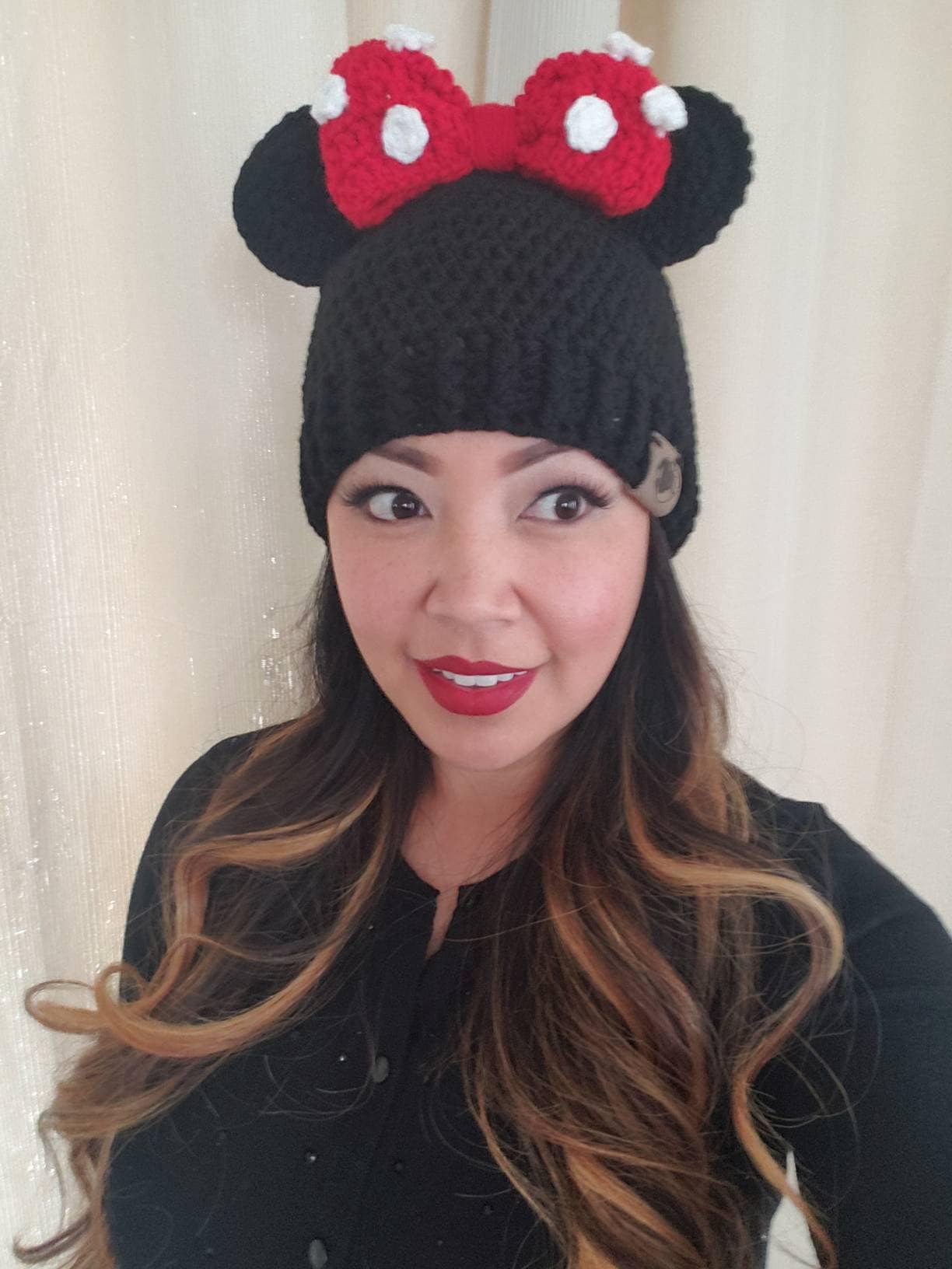 Minnie Mickey Mouse Bun Beanie Hat Bow Custom Womens Adult Girls Child ...