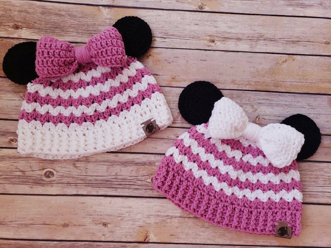 Minnie Mickey Mouse Bun Beanie Hat Bow Custom Womens Adult | Etsy