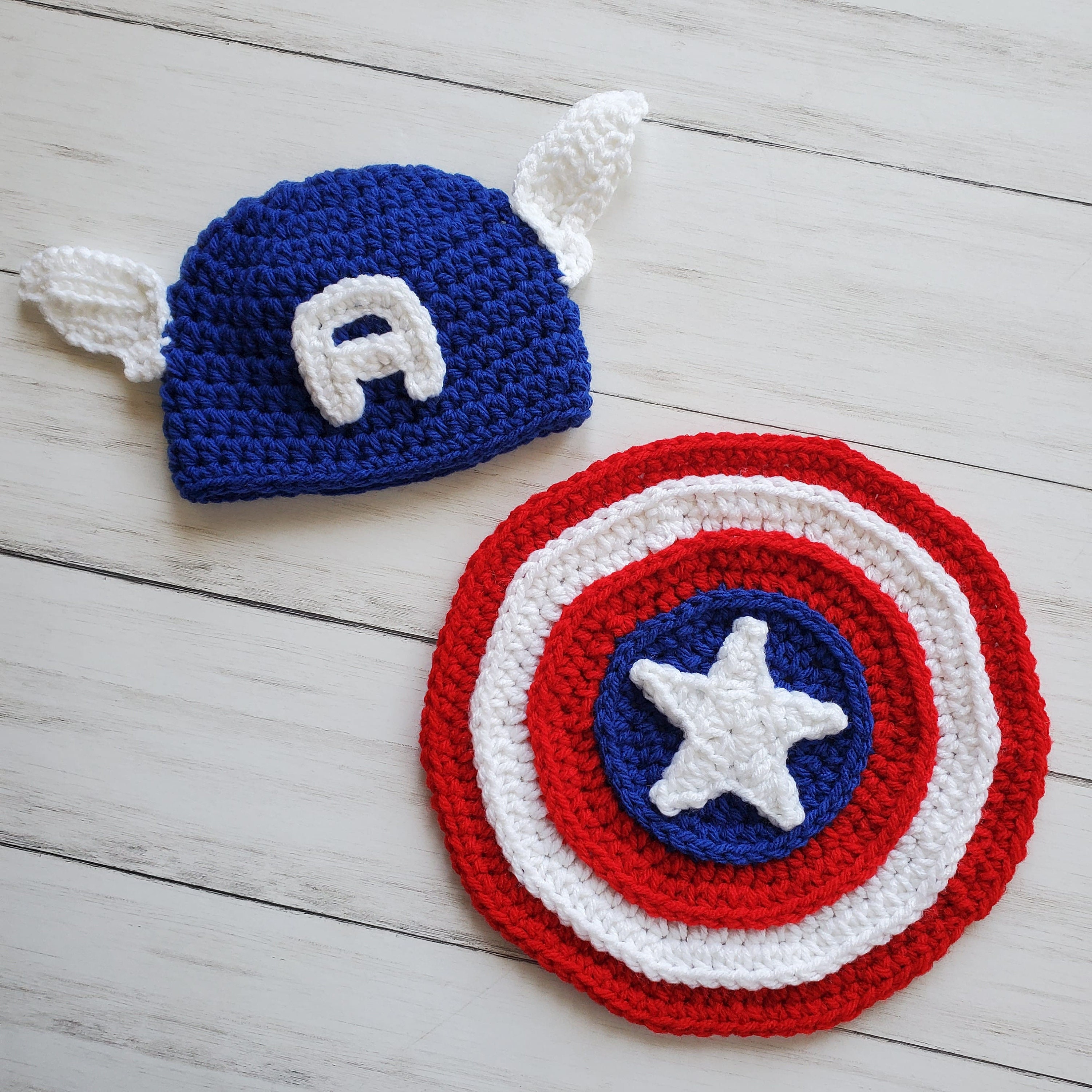 Crochet Newborn Captain America Helmet and Shield Photo Prop, Halloween ...