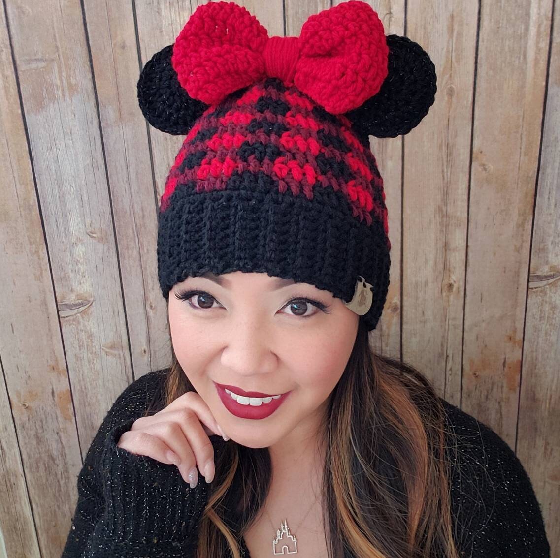 Minnie Mickey Mouse Bun Beanie Hat Bow Custom Womens Adult | Etsy