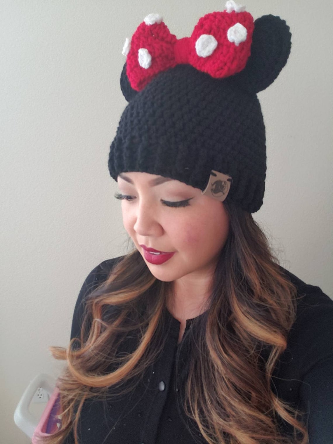 Minnie Mickey Mouse Bun Beanie Hat Bow Custom Womens Adult Girls Child ...