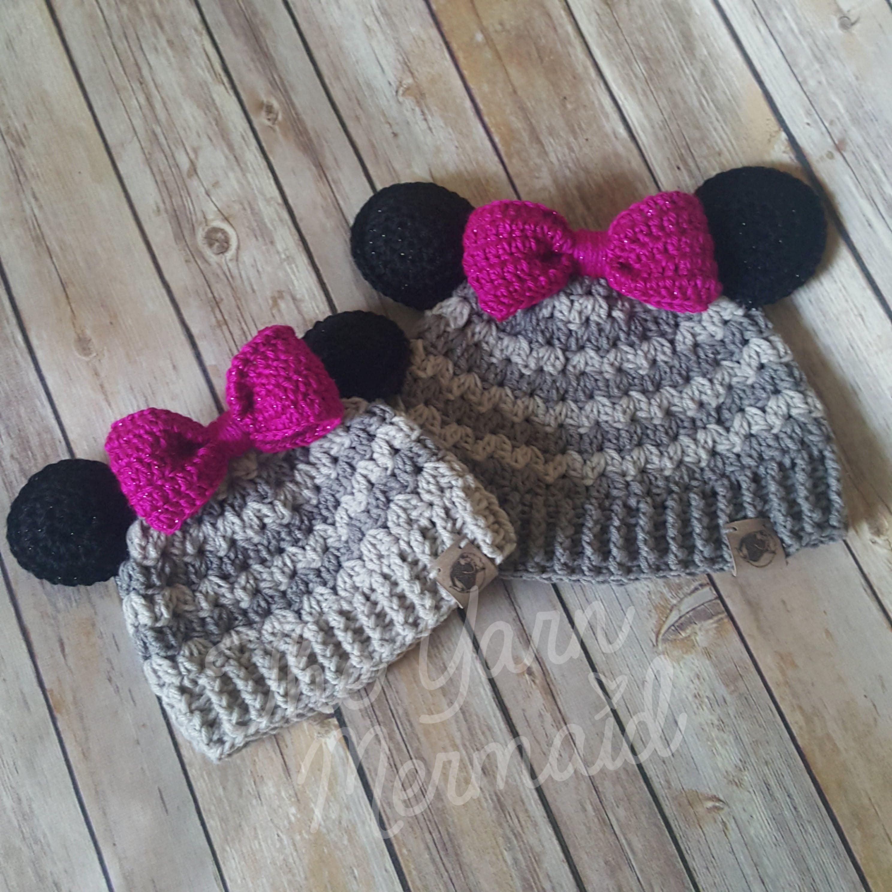 Minnie Mickey Mouse Bun Beanie Hat Bow Custom Womens Adult | Etsy