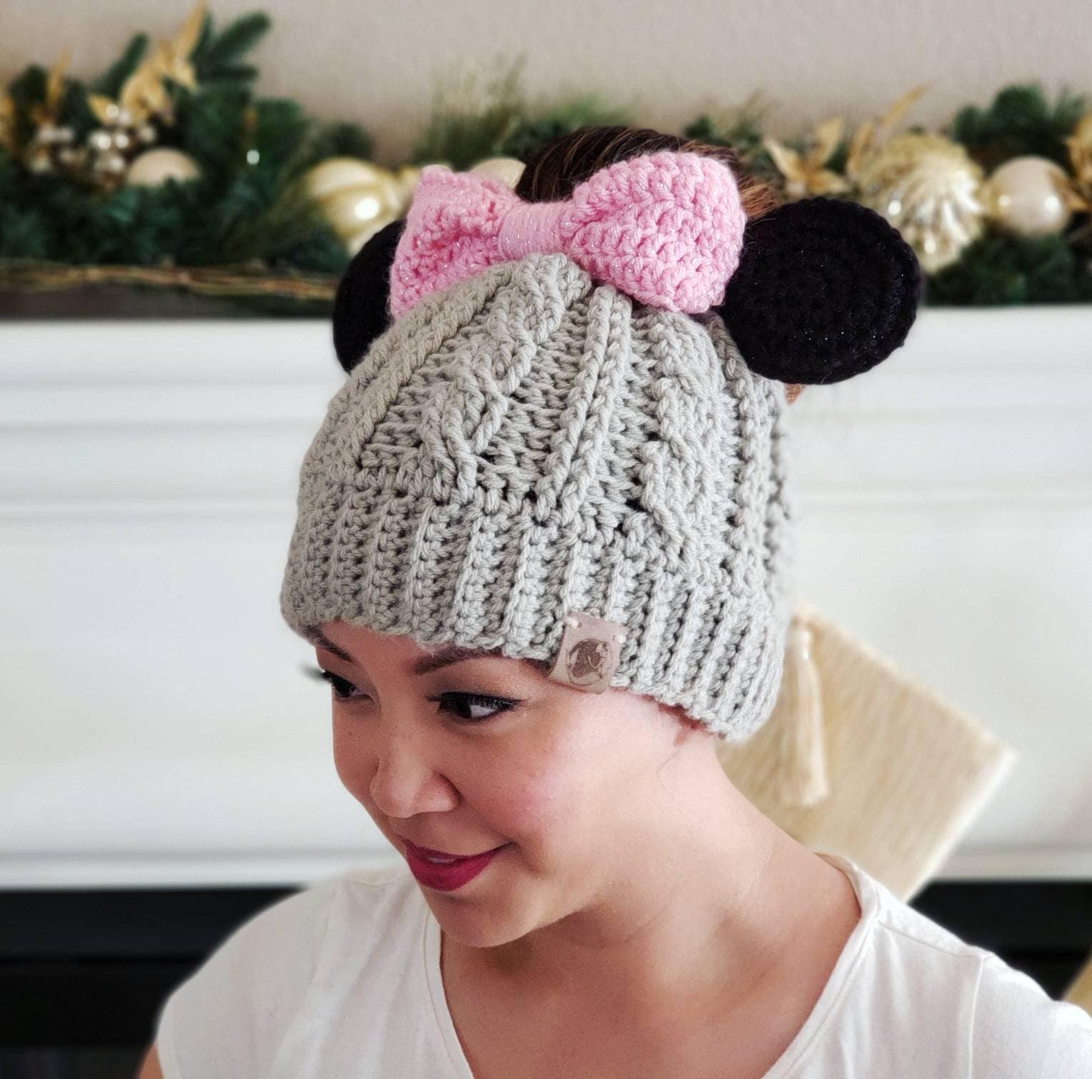 Minnie Mickey Mouse Bun Beanie Hat Bow Custom Womens Adult Girls Child ...