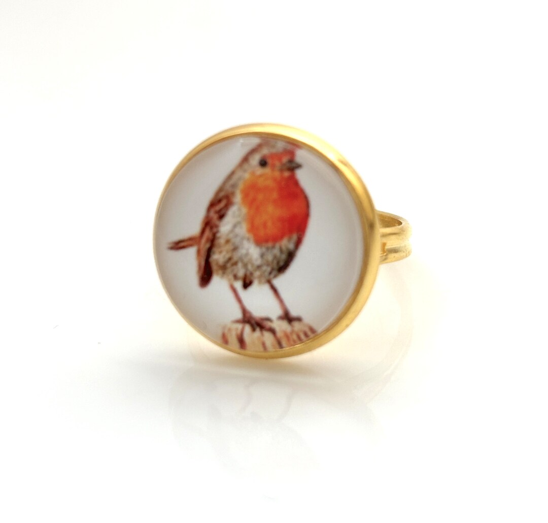 Single Red Robin Ring, Gold Plated, Bird Lovers Ring, Robin Jewellery ...