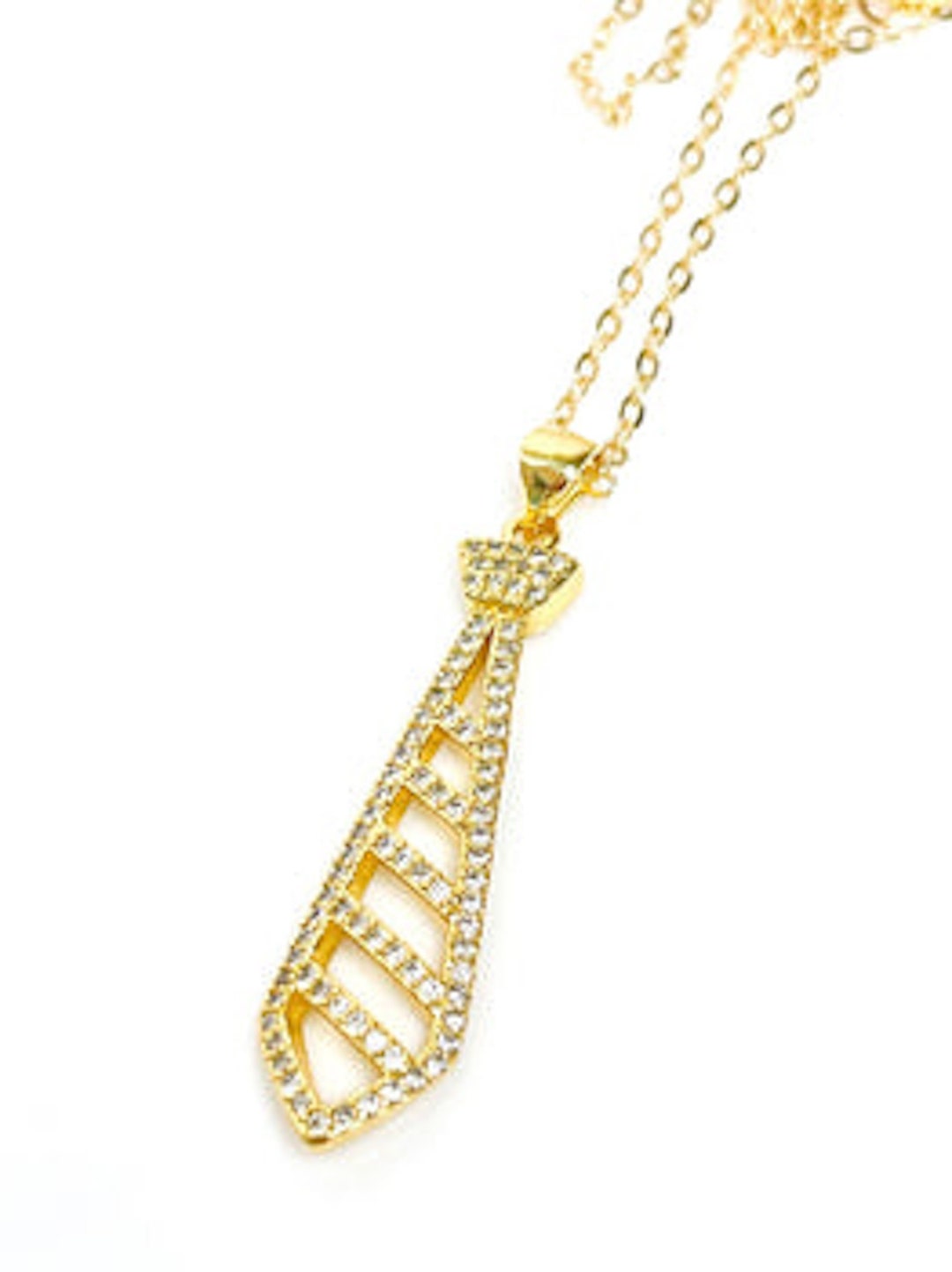 Gold CZ Crystal Neck Tie Necklace: Minimalist Pendant - Etsy