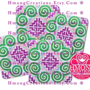 Hmong Coasters Printed Cork Back Set of 4 Hmong Elephant Foot Design ...