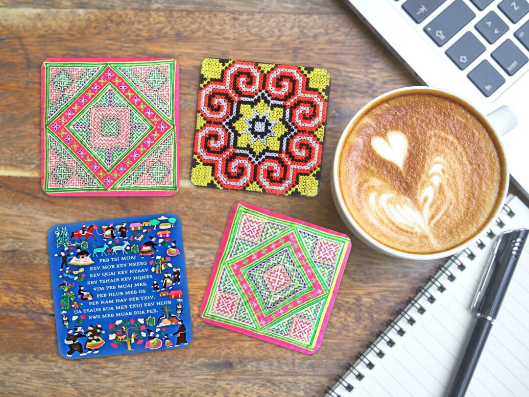 Hmong Coasters Parents Love Hmong Green Set of 4 Hmongcreations.etsy ...