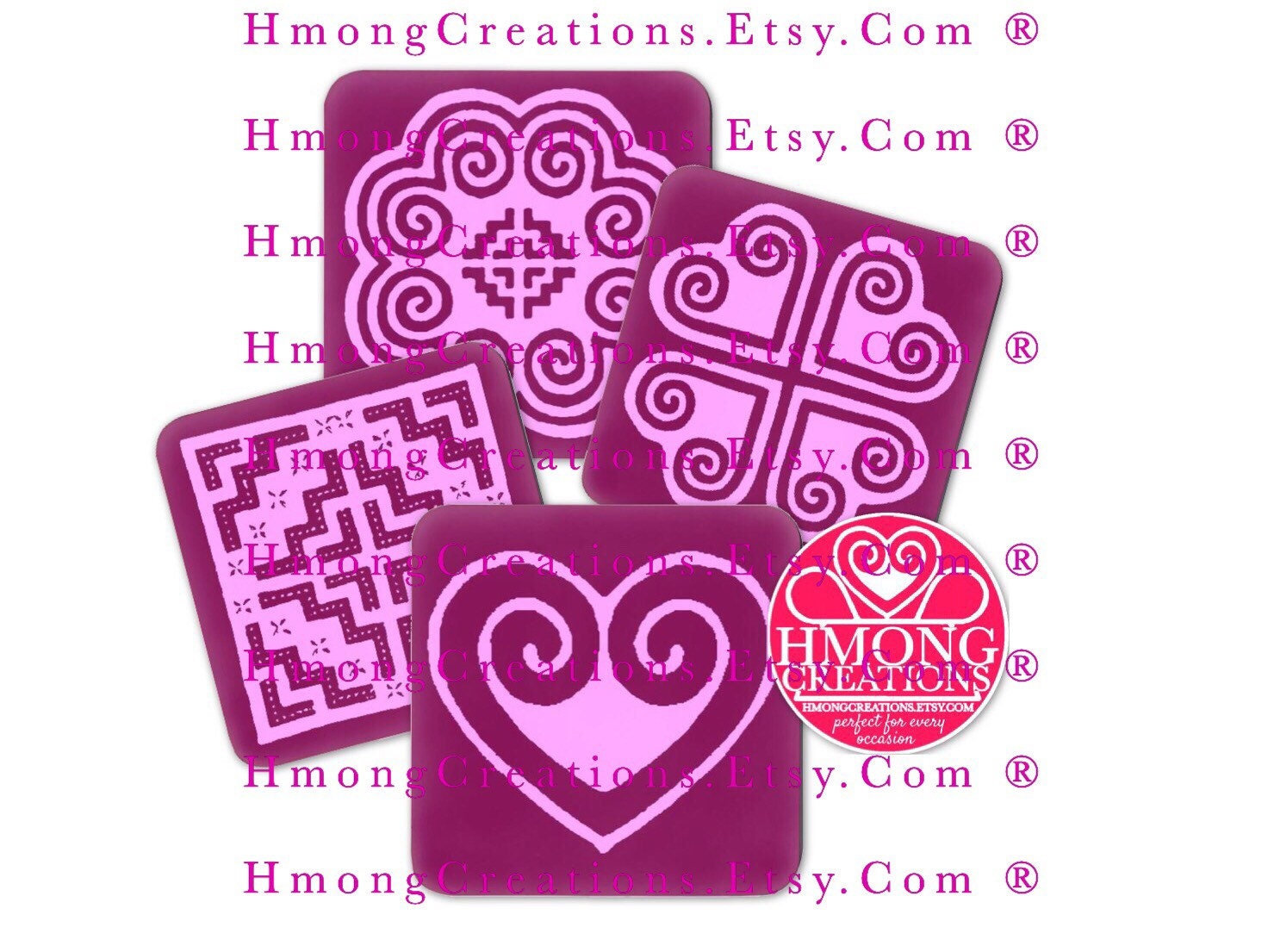 Hmong Coasters Printed Cork back Set Of 4 Hmong purple | Etsy