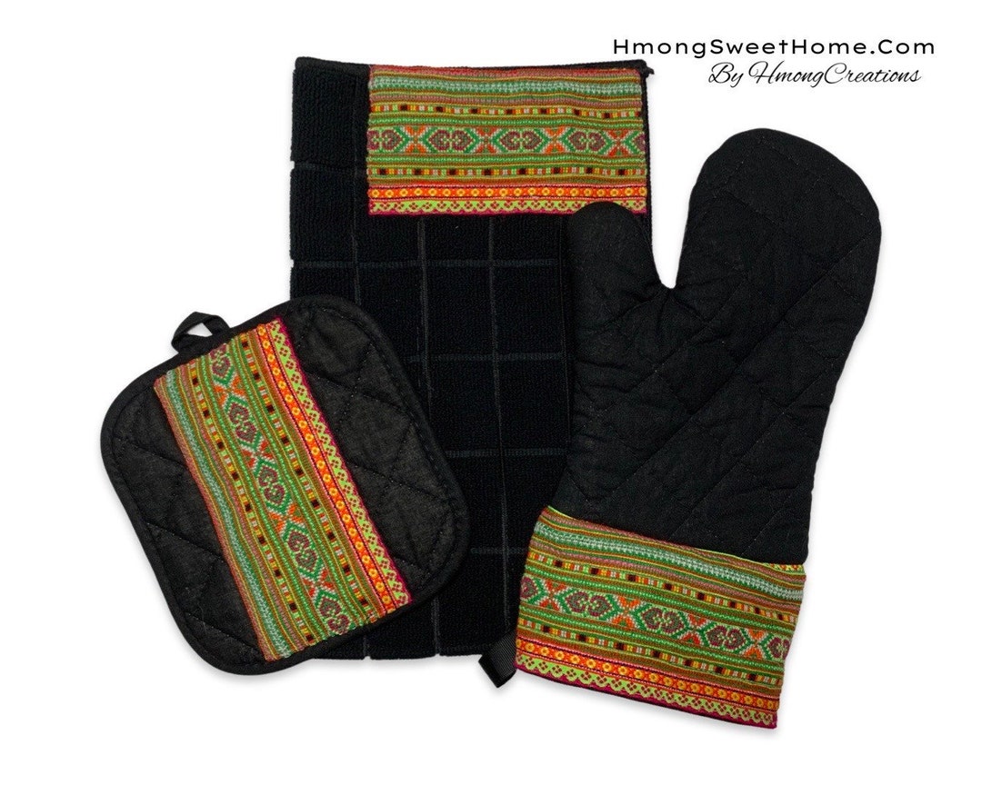 24.99 Hmongsweethome.com Hmong Kitchen Set 3 Items Oven Mitt Pot Holder ...