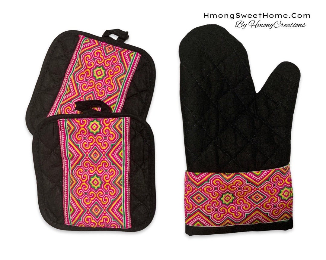 24.99 Hmongsweethome.com Hmong Kitchen Set 3 Items Oven Mitt 2 Pot ...