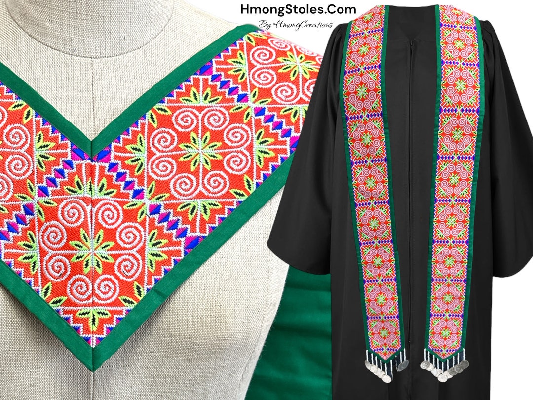 P64.99 | Hmongstoles.com | Hmong Graduation Stole | Lined With Coins ...