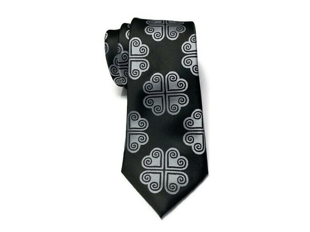 Hmongties.com - Hmong Tie - #john - Black and Silver - Lucky Charm ...