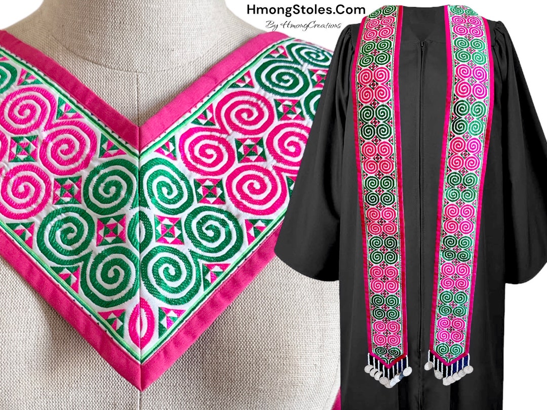 P64.99 | Hmongstoles.com | Hmong Graduation Stole | Lined With Coins ...