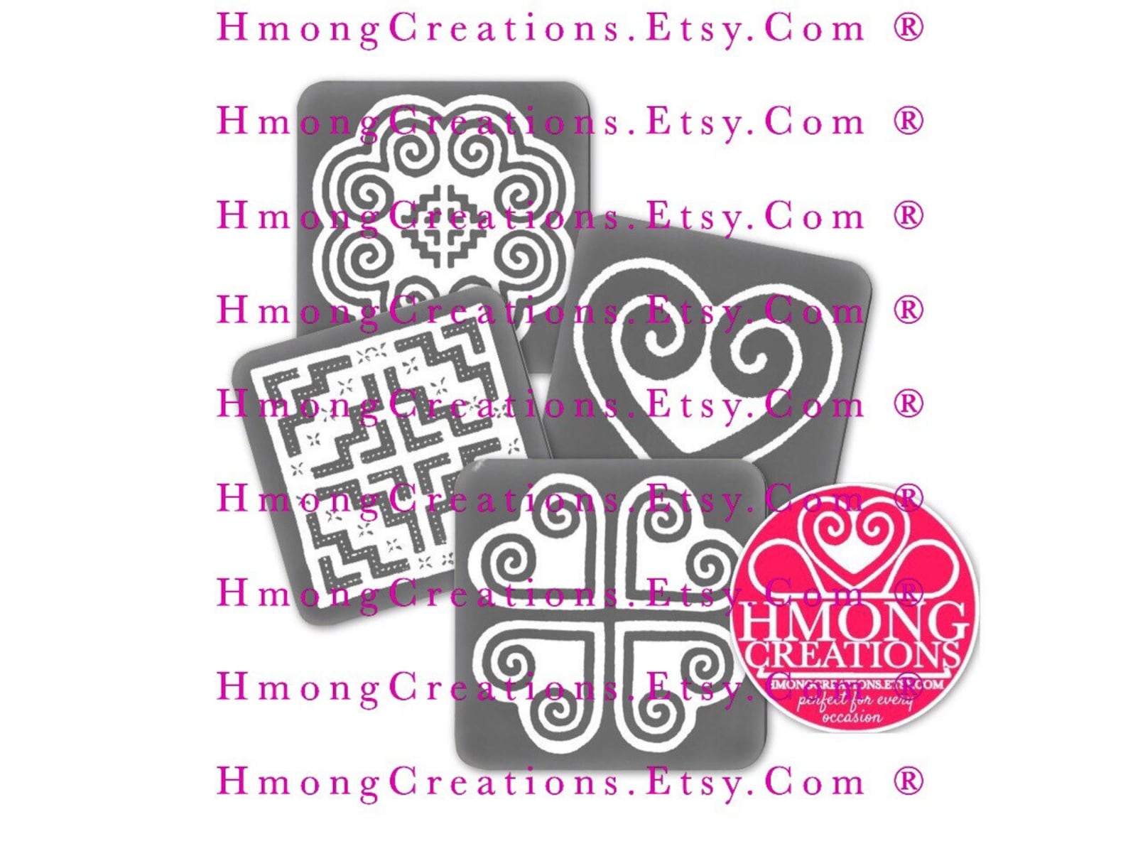 Hmong Coasters Printed Cork Back Set of 4 Hmong Grey - Etsy