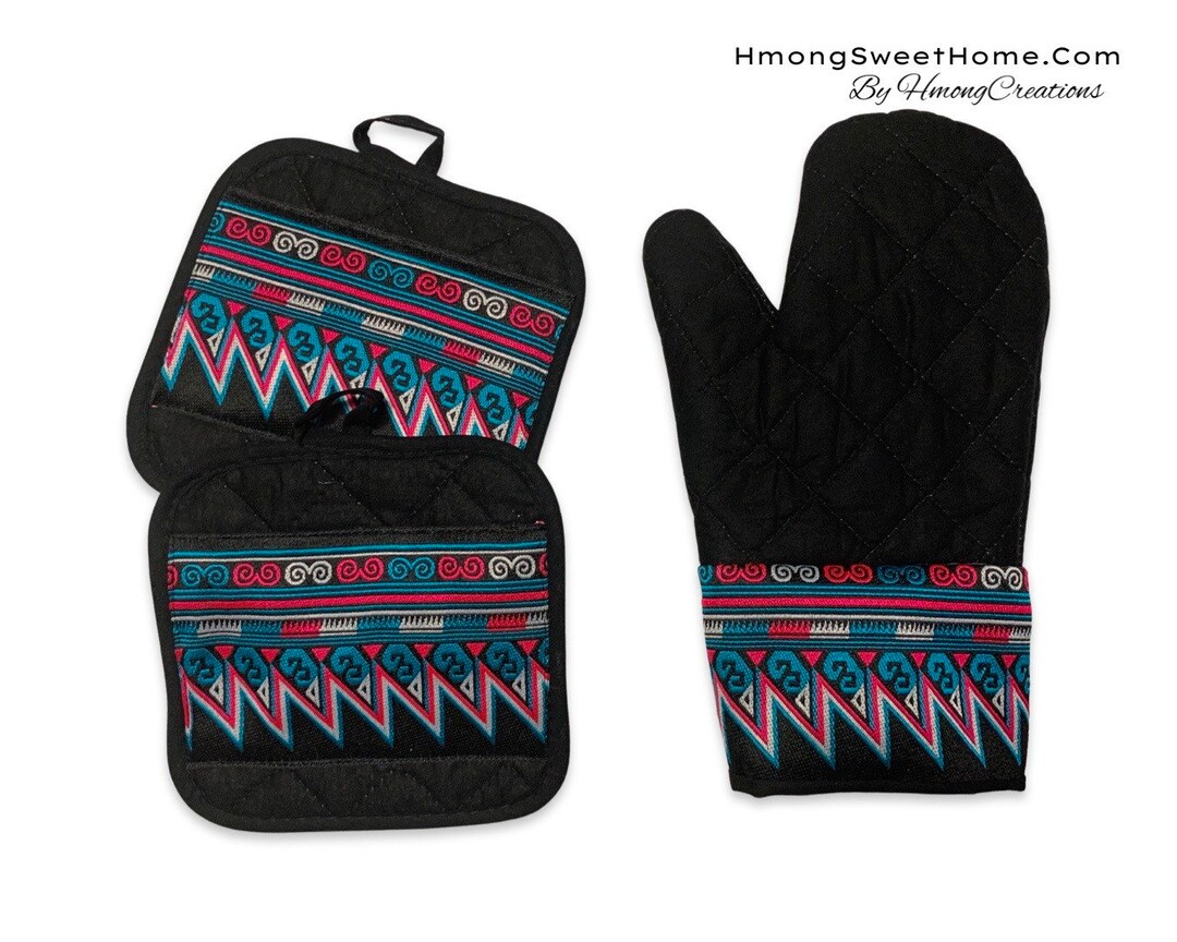 24.99 Hmongsweethome.com Hmong Kitchen Set 3 Items Oven Mitt 2 Pot ...