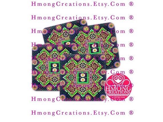 Hmong Coasters Printed Set Of 4 Hmong Green Preorder | Etsy