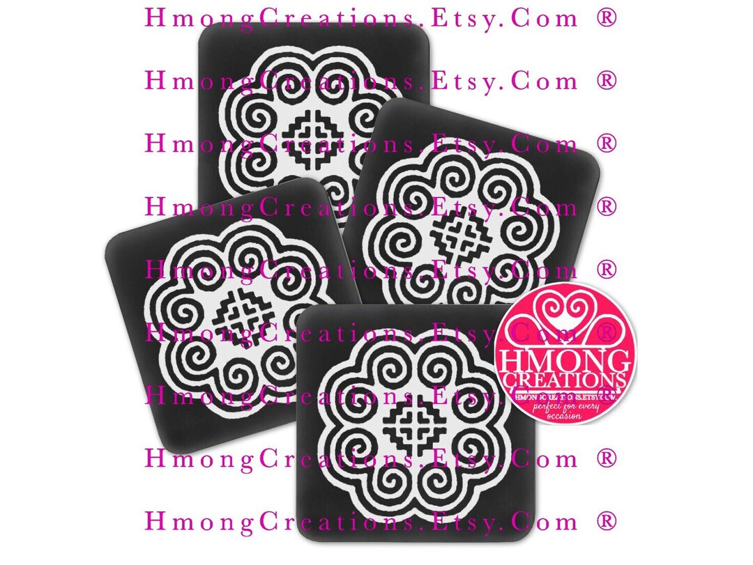 Hmong Coasters Printed Cork Back Set of 4 Hmong Black and White ...