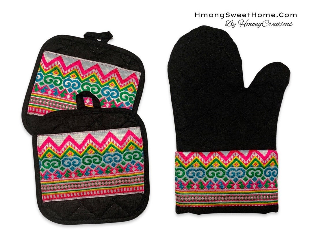 24.99 Hmongsweethome.com Hmong Kitchen Set 3 Items Oven Mitt 2 Pot ...