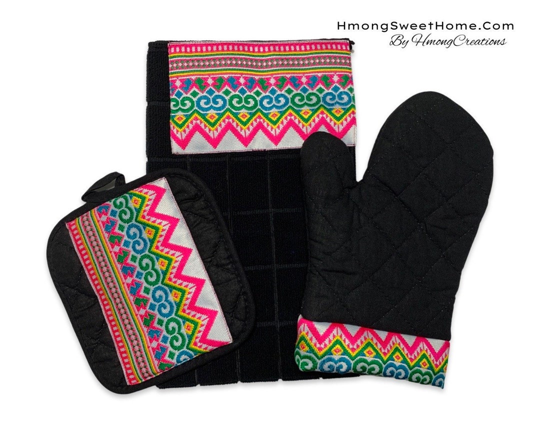 24.99 - Hmongsweethome.com - Hmong Kitchen Set - 3 Items - Oven Mitt ...
