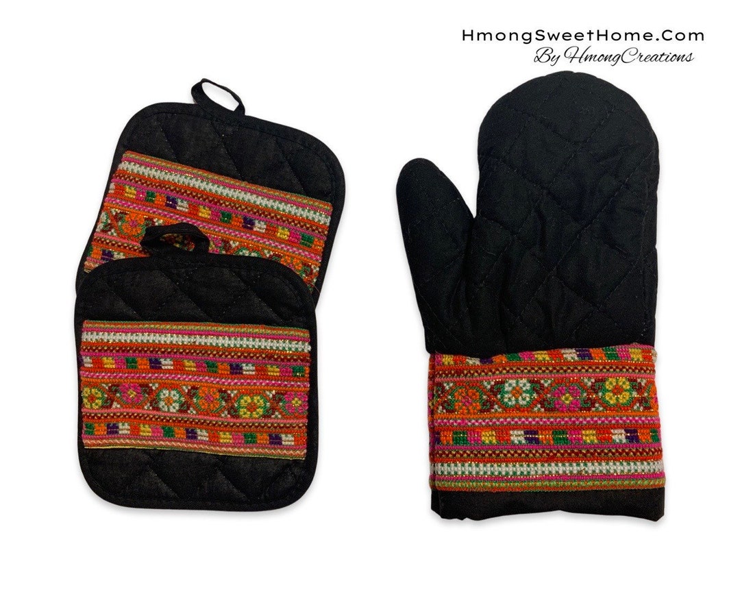 24.99 Hmongsweethome.com Hmong Kitchen Set 3 Items Oven Mitt 2 Pot ...