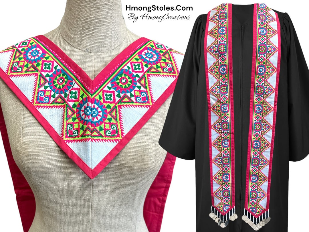 P64.99 | Hmongstoles.com | Hmong Graduation Stole | Lined With Coins ...