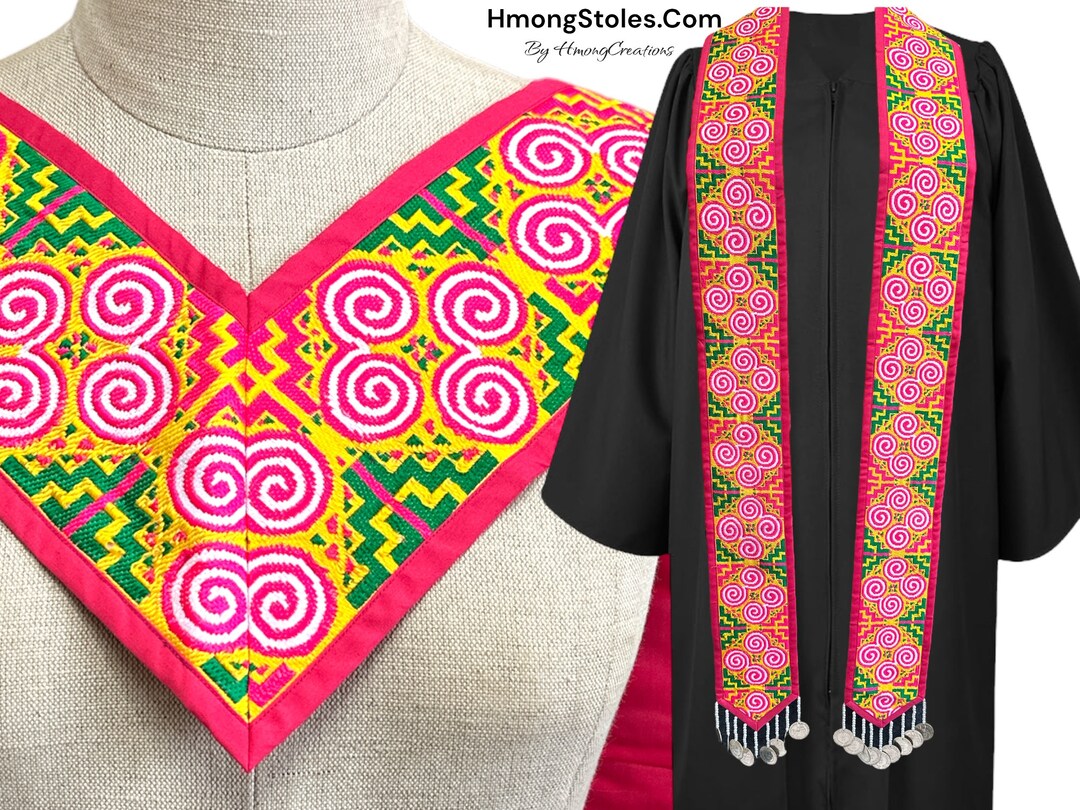 P64.99 | Hmongstoles.com | Hmong Graduation Stole | Lined With Coins ...